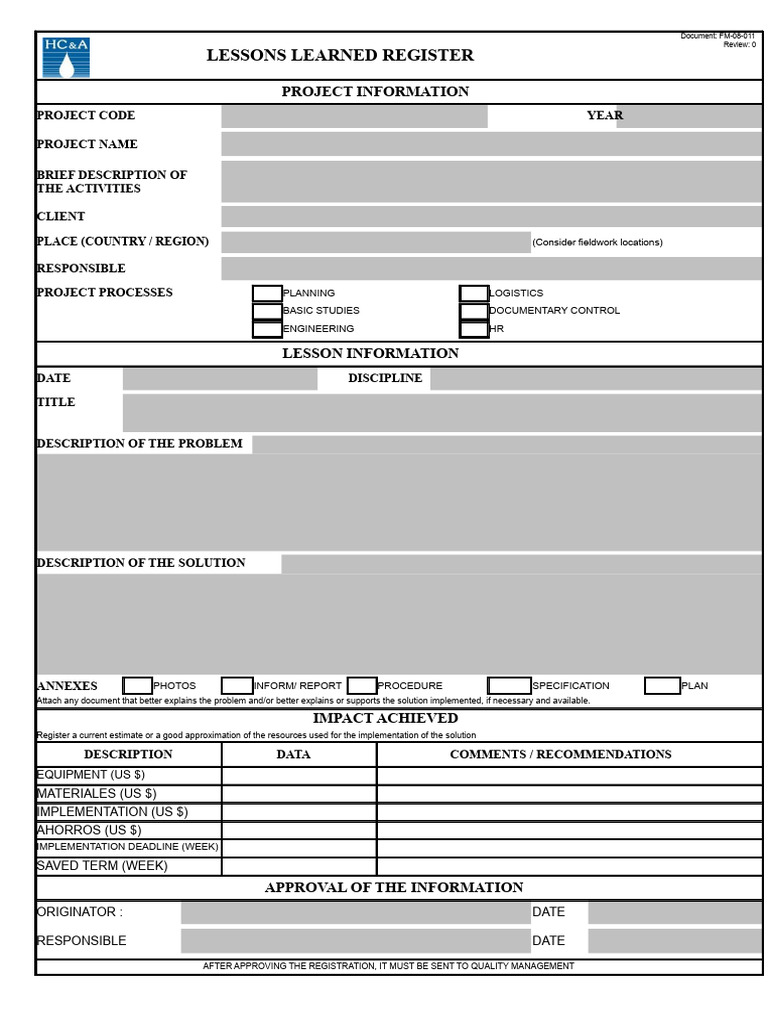 FM-00-11 Lessons Learned Register | PDF | Business