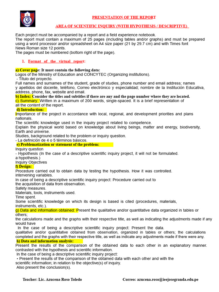 Guidelines for Scientific Inquiry Reports | PDF | Data | Scientific Method