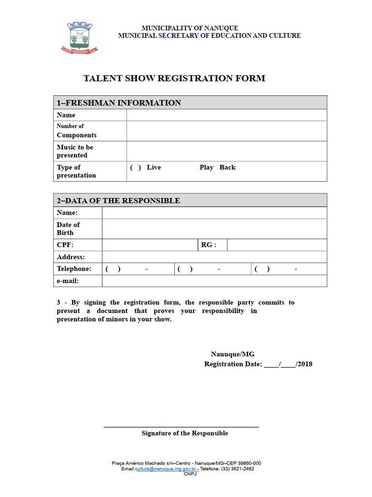 Registration Form For Talent Show | PDF
