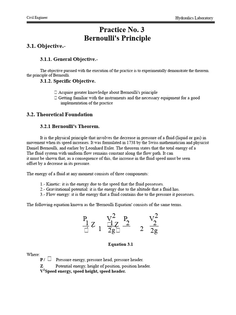Bernoulli's Principle Lab Experiment | PDF | Fluid Dynamics | Pressure