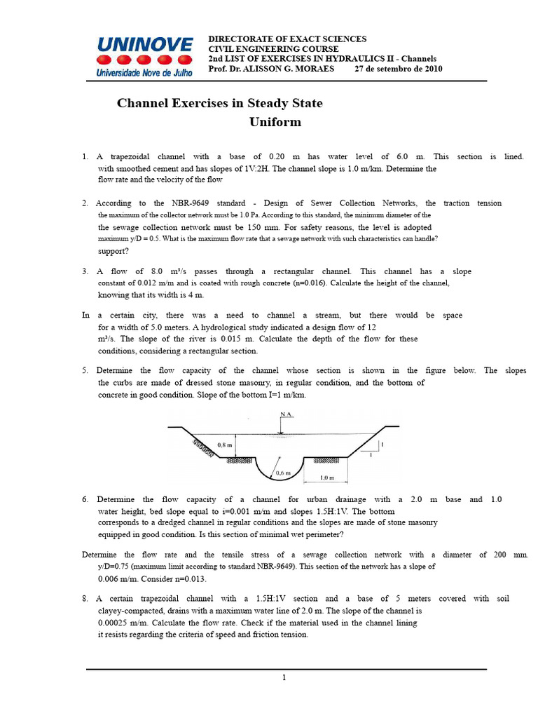 Hydraulic Channel Exercises - Solved | PDF | Discharge (Hydrology ...