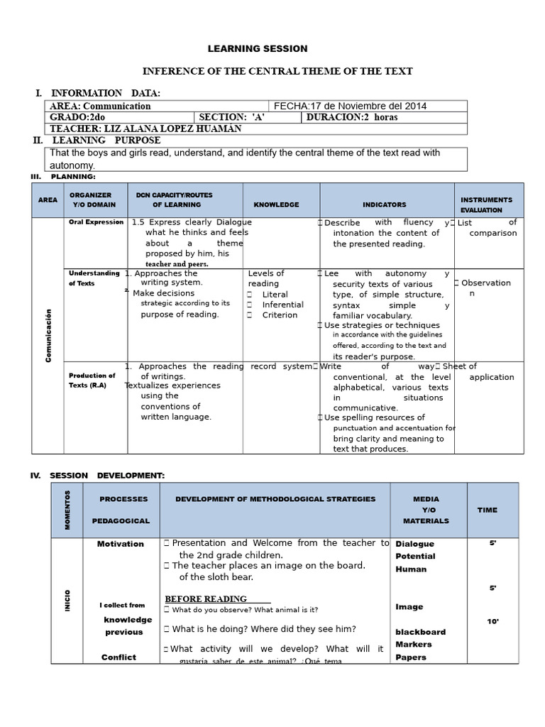 Learning Session Sloth Bear | PDF | Reading Comprehension | Behavioural ...
