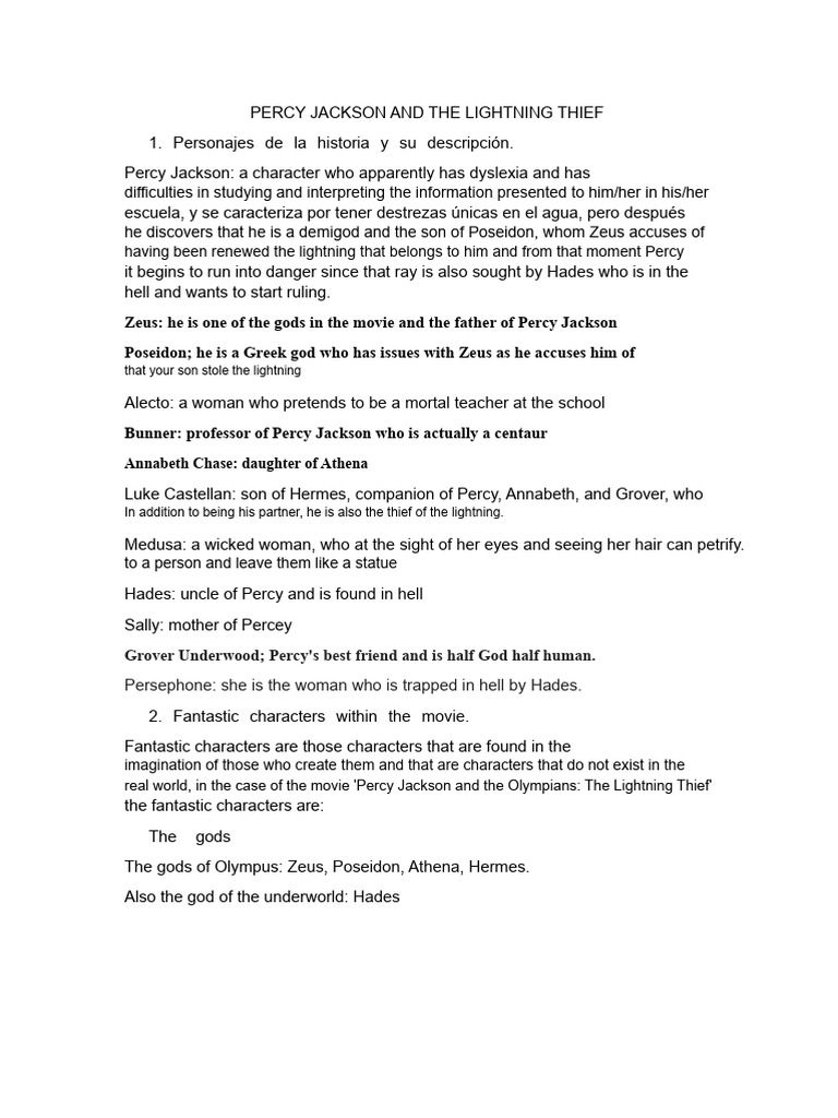 Description of Characters From The Lightning Thief | PDF