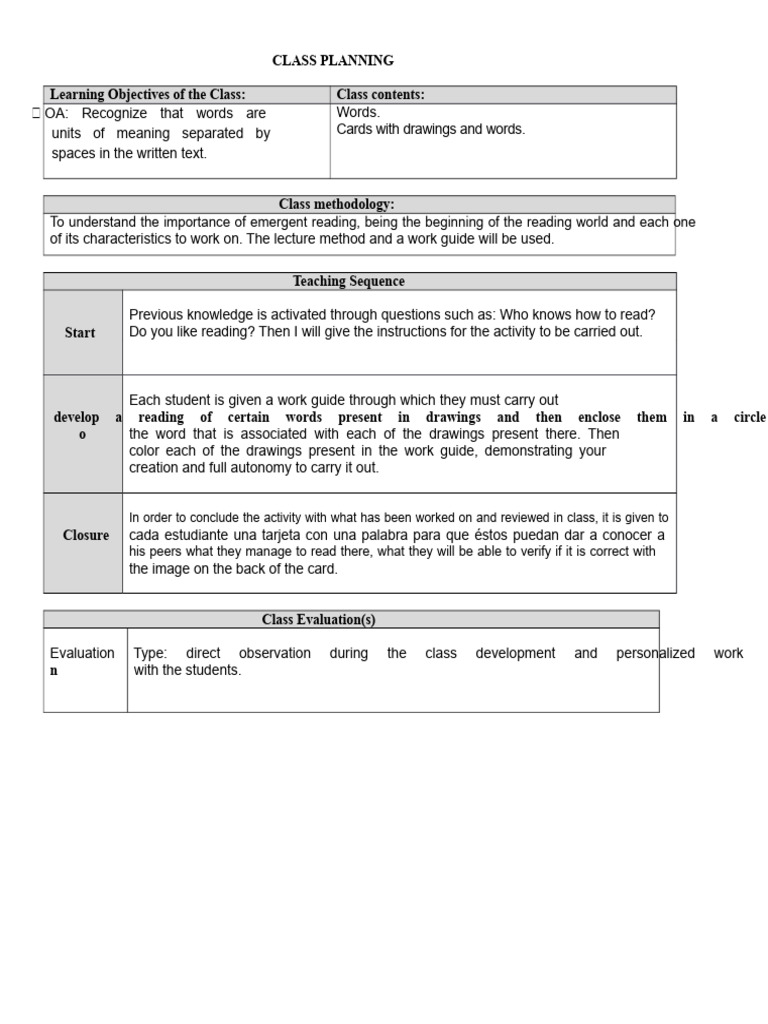 Emergent Reading Planning | PDF