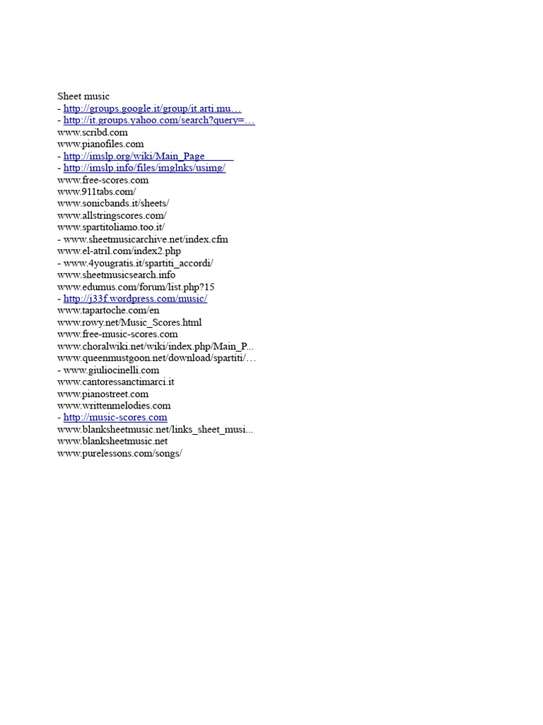 List of Sheet Music Sites For Piano | PDF