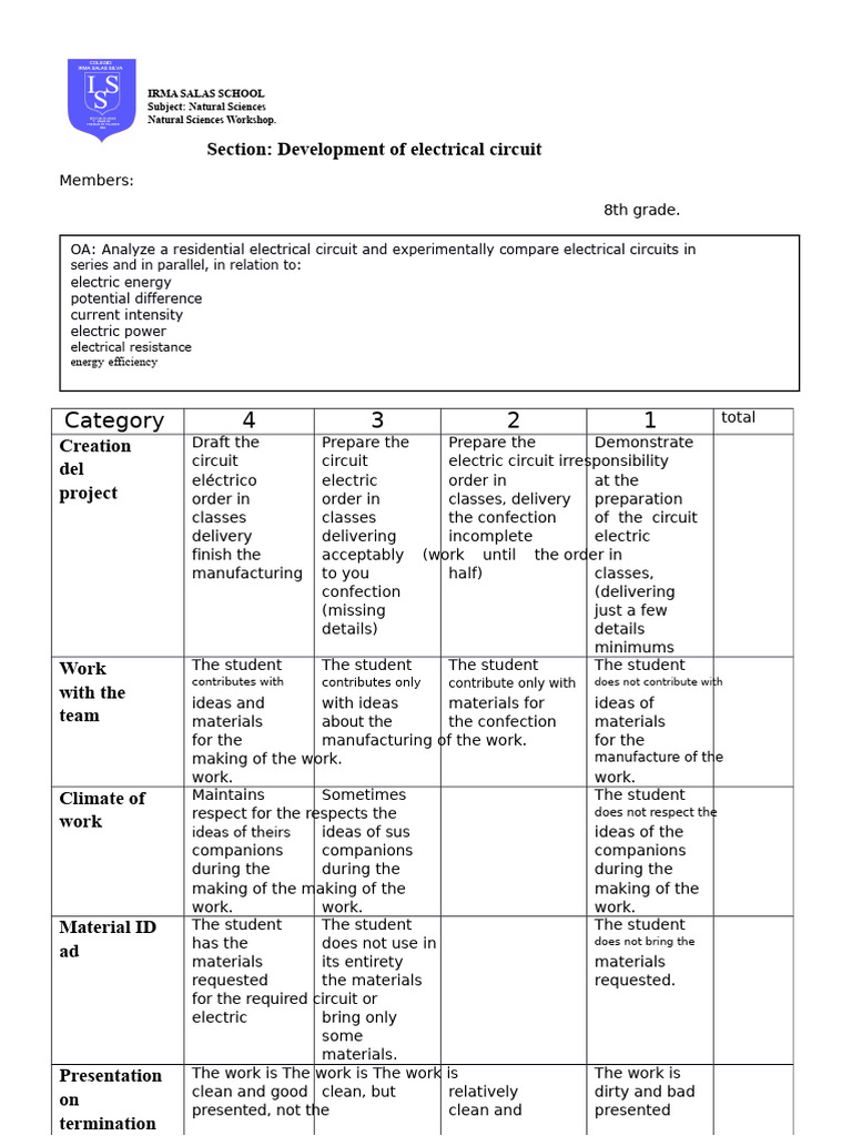Electric Circuit Rubric | PDF | Electricity | Electrical Engineering