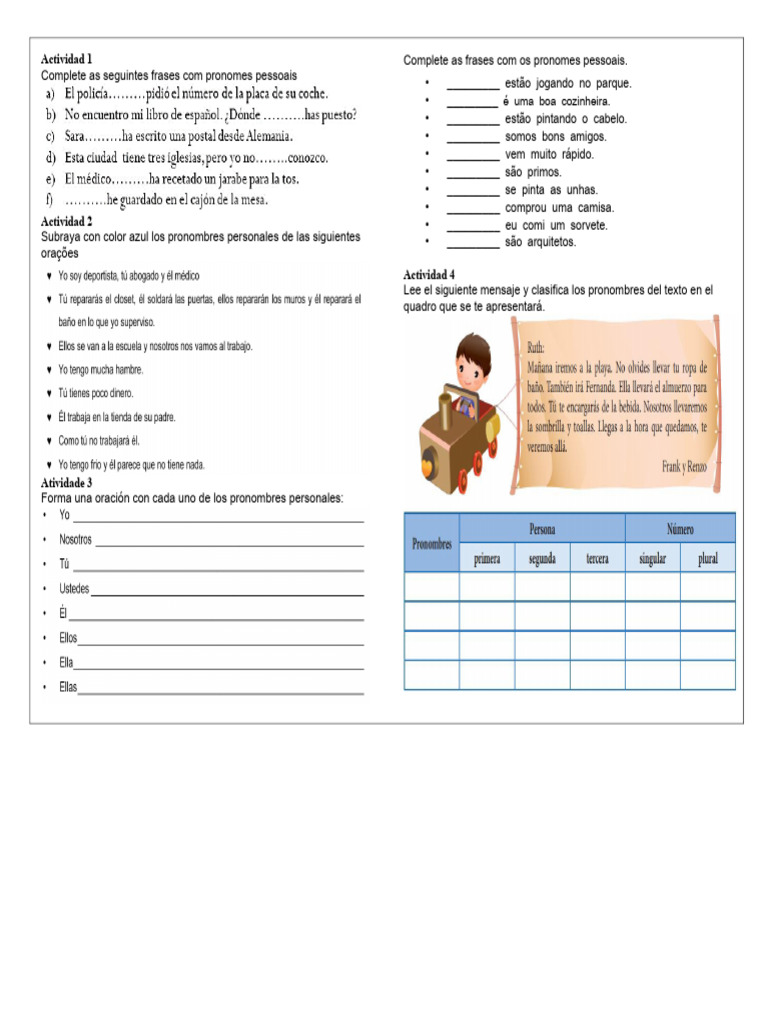 Fichas Pronomes e Verbo | PDF | Pronome | Famílias linguísticas