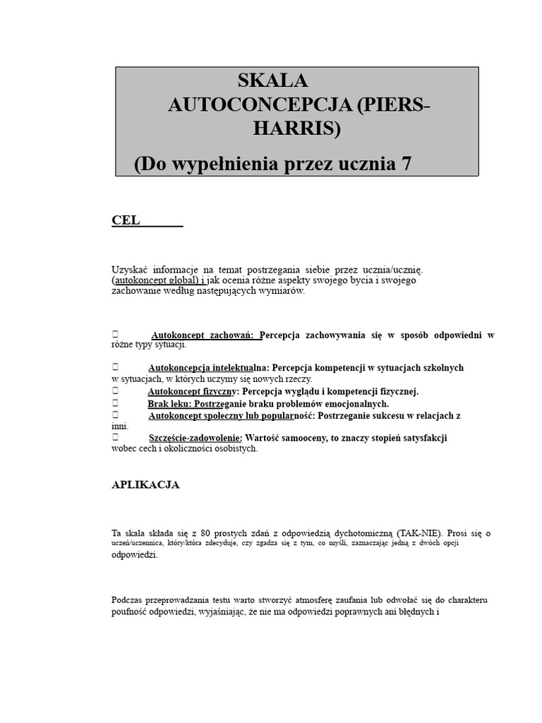 Skala Autokonceptu Pier Harris | PDF