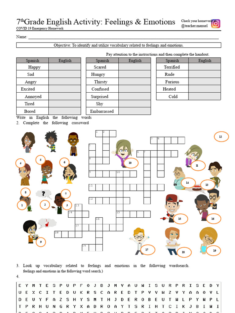 7th Grade Feelings & Emotions Activity | PDF | Word Search | Word Puzzles