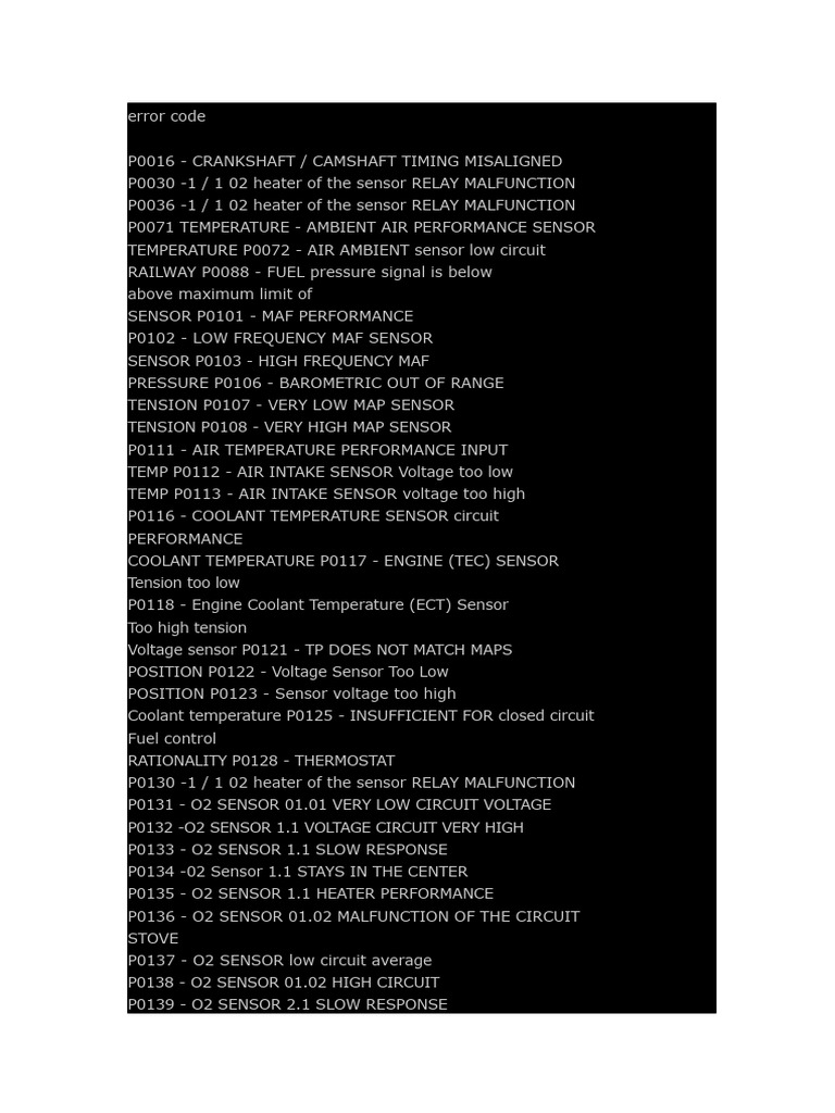 Common Vehicle Error Codes Explained | PDF | Fuel Injection | Relay