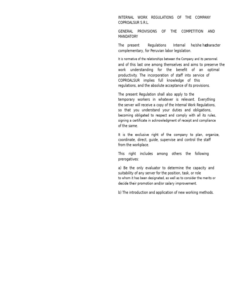 Internal Work Regulations of A Small and Medium-Sized Enterprise (SME ...