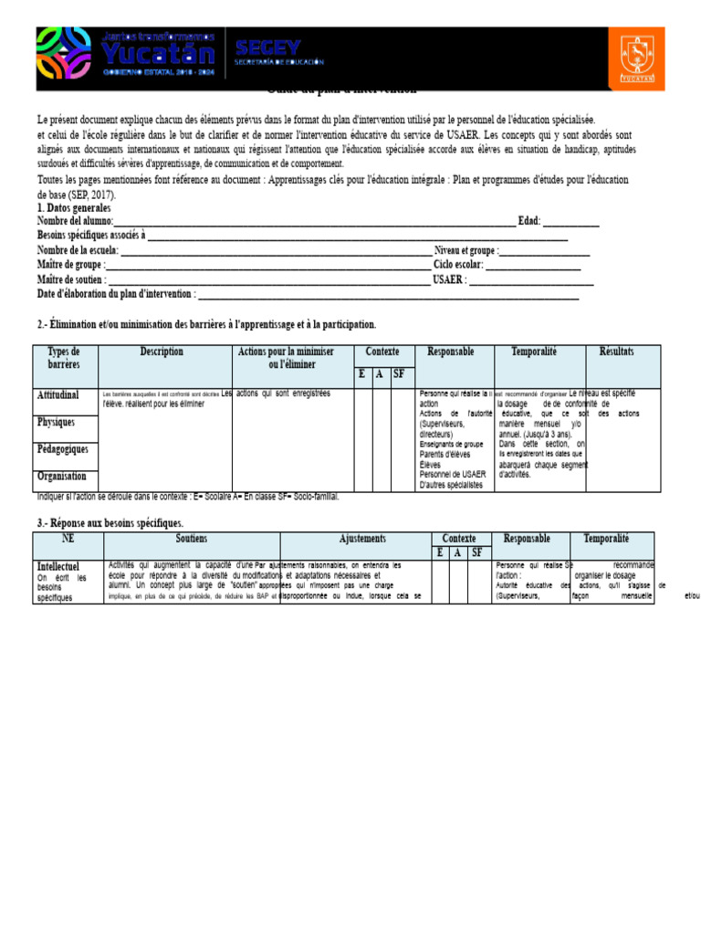 Guide du Plan d'Intervention Éducatif | PDF | Apprentissage | Invalidité
