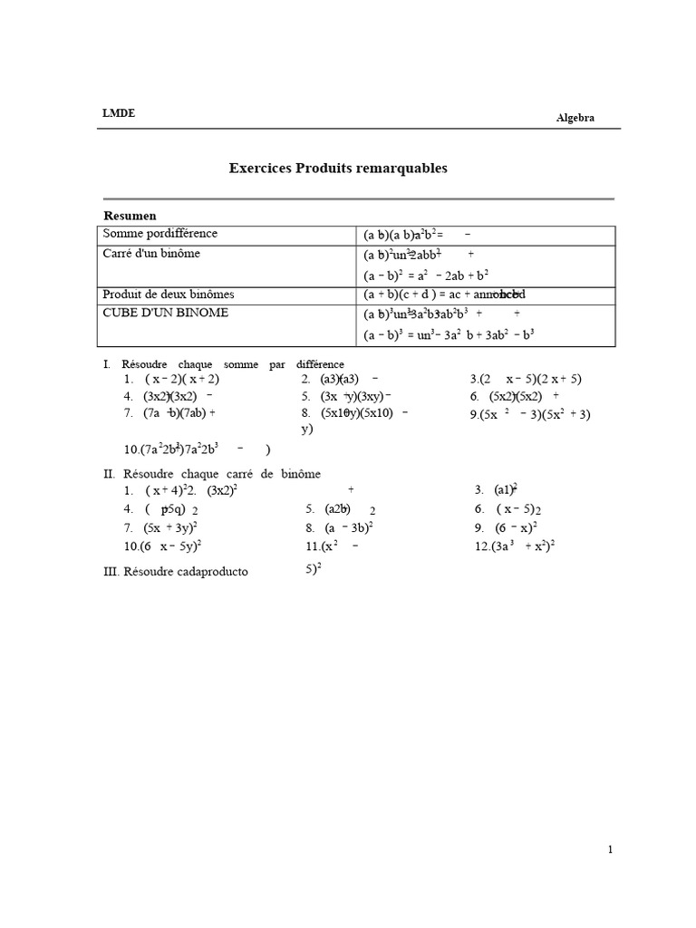 Exercices Sur Les Produits Remarquables | PDF | Échecs | Théorie (échecs)