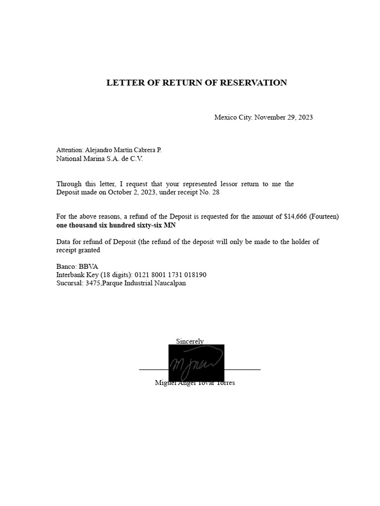 Return Letter of Reserved Item | PDF