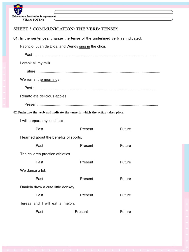 Sheet 3 of Communication Verb Tenses | PDF | Syntax | Semantic Units