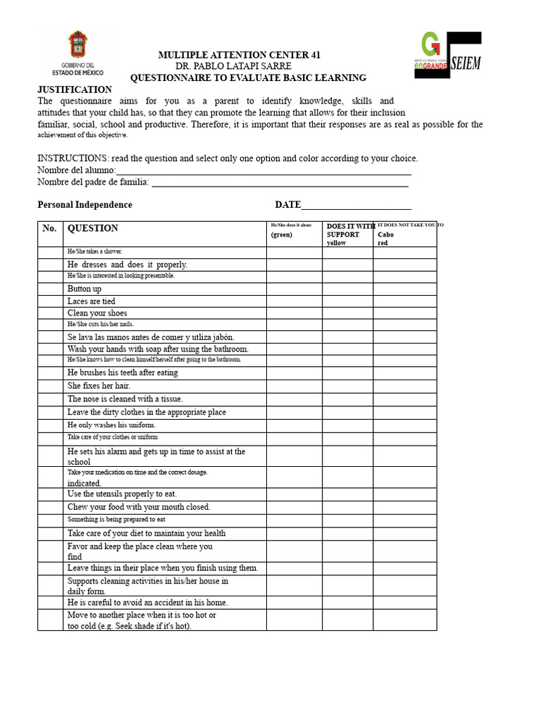 Questionnaire For Abas Parents | PDF | Geometry