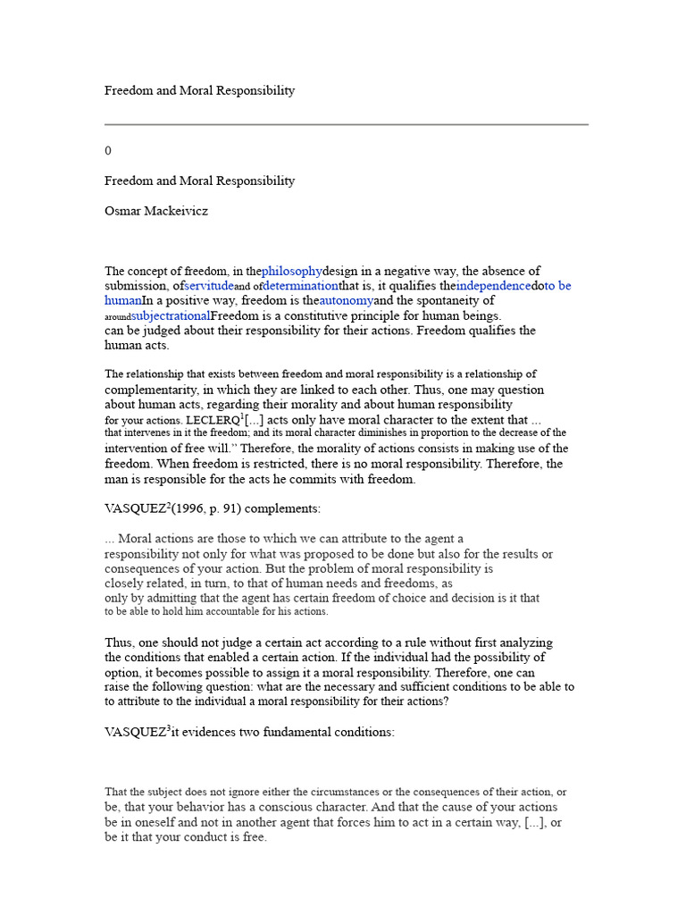 Freedom's Role in Moral Responsibility | PDF | Free Will | Psychology