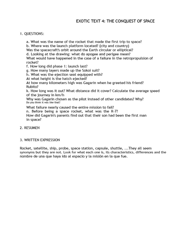 Expository Text 4: Space Travel - Activities | PDF