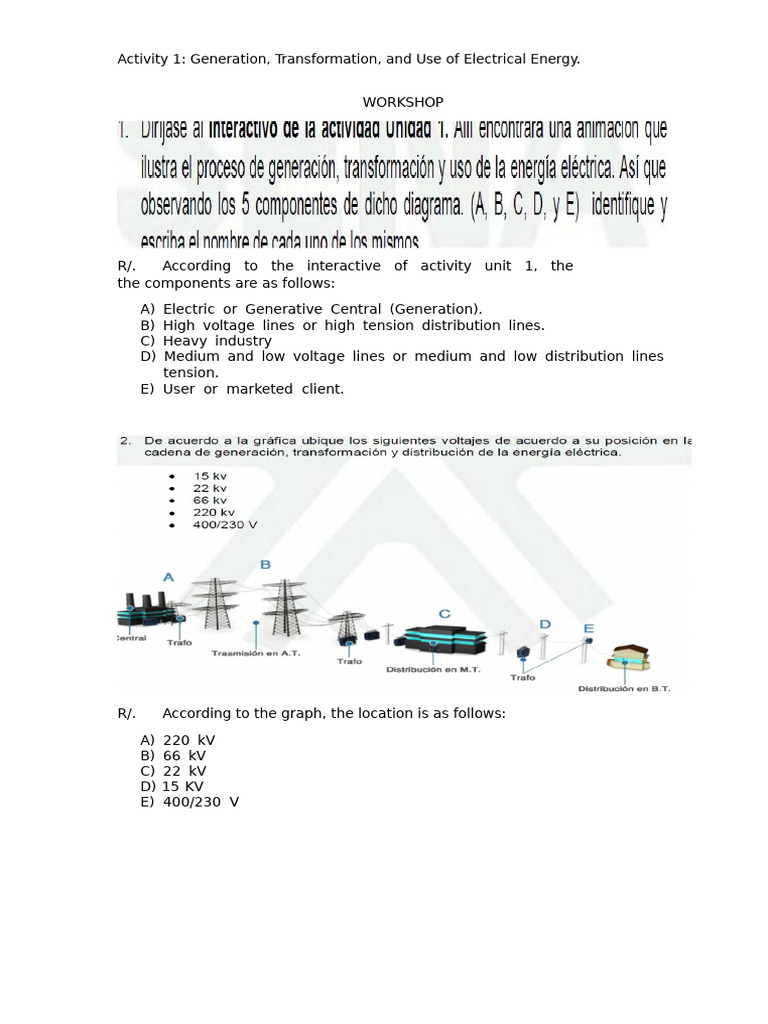 Activity Unit 1 Generation, Transformation, and Use of Electrical ...