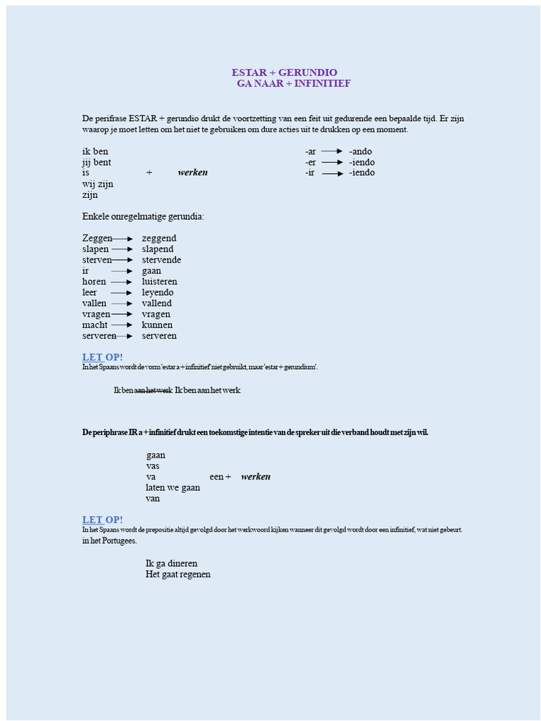 02.08 Zijn + Gerundio & Gaan Naar + Infinitief | PDF