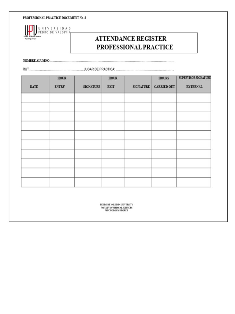 Attendance Record For Professional Practice | PDF