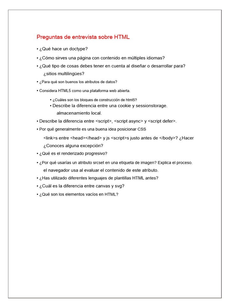 Preguntas de Entrevista Sobre HTML, CSS y JS | PDF | HTML | Script Java