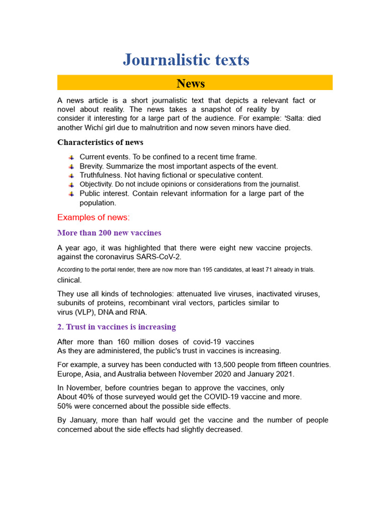 Journalistic Texts | PDF | Vaccines | Virus