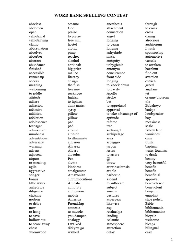 Word Bank Spelling Contest | PDF