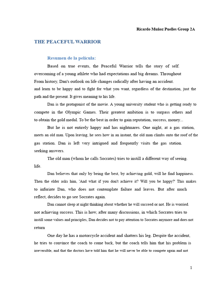 Essay The Peaceful Warrior | PDF | Happiness | Fear