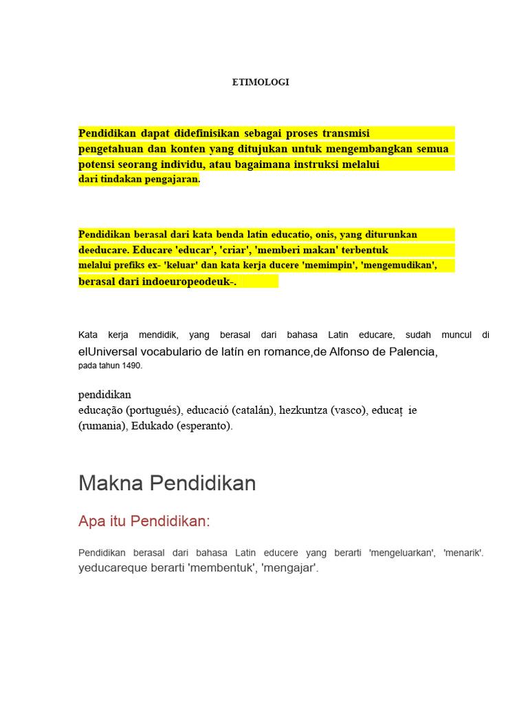Etimologi dan Makna Pendidikan | PDF