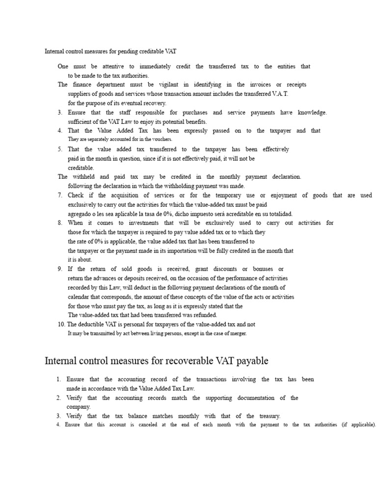 Internal Control Measures of I | PDF | Value Added Tax | Taxes
