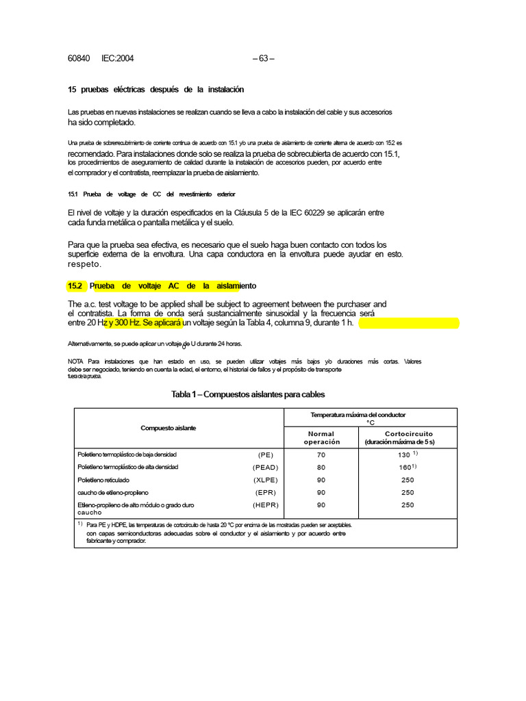 Pruebas eléctricas post-instalación de cables | PDF | Aislador ...