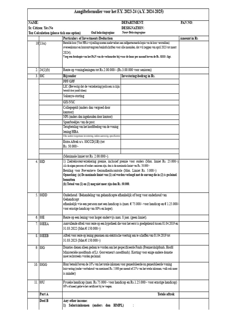 Inkomstenbelasting Aangifteformulier FY 22023 24 AY2024 25 | PDF