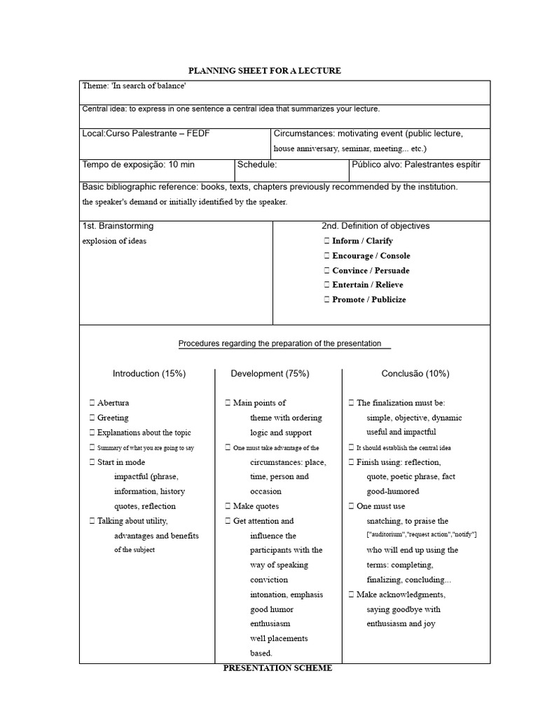 Planning Sheet For A Lecture 2023 | PDF | Religious Belief And Doctrine