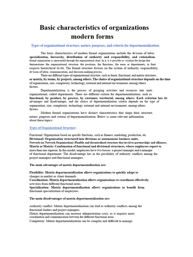 Basic Characteristics of Modern Formal Organizations | PDF ...
