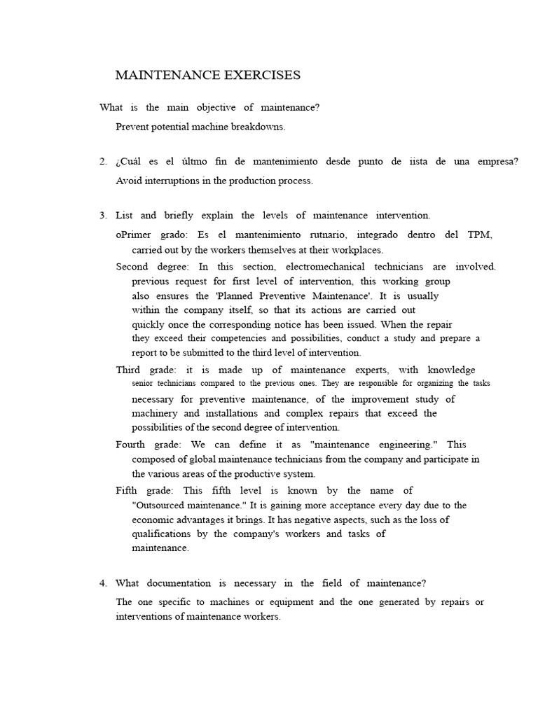 Essential Maintenance Exercises Guide | PDF