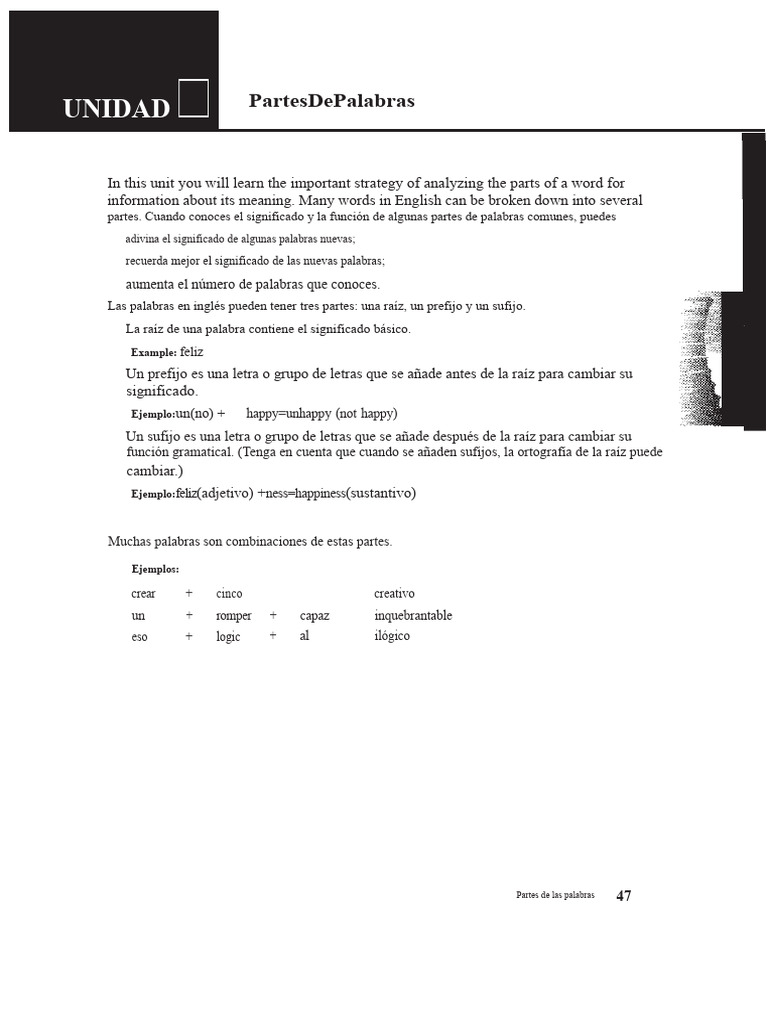 Unidad 4 Partes de La Palabra | PDF | Palabra | Vocabulario