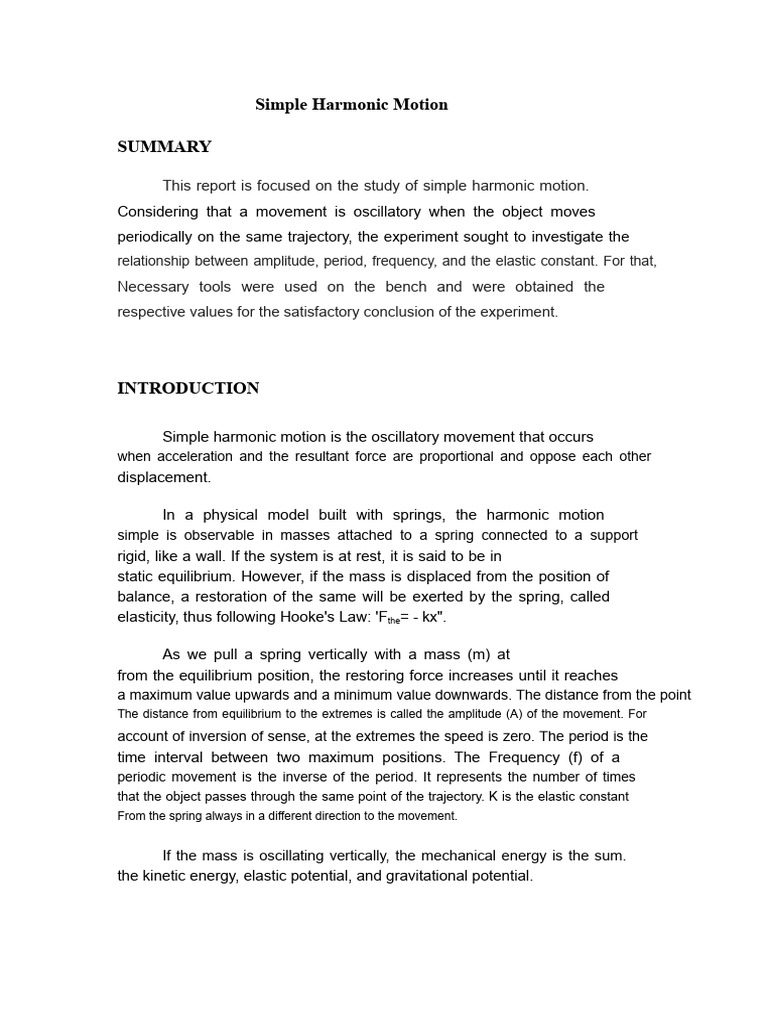 Report - Simple Harmonic Motion | PDF | Oscillation | Physical Sciences
