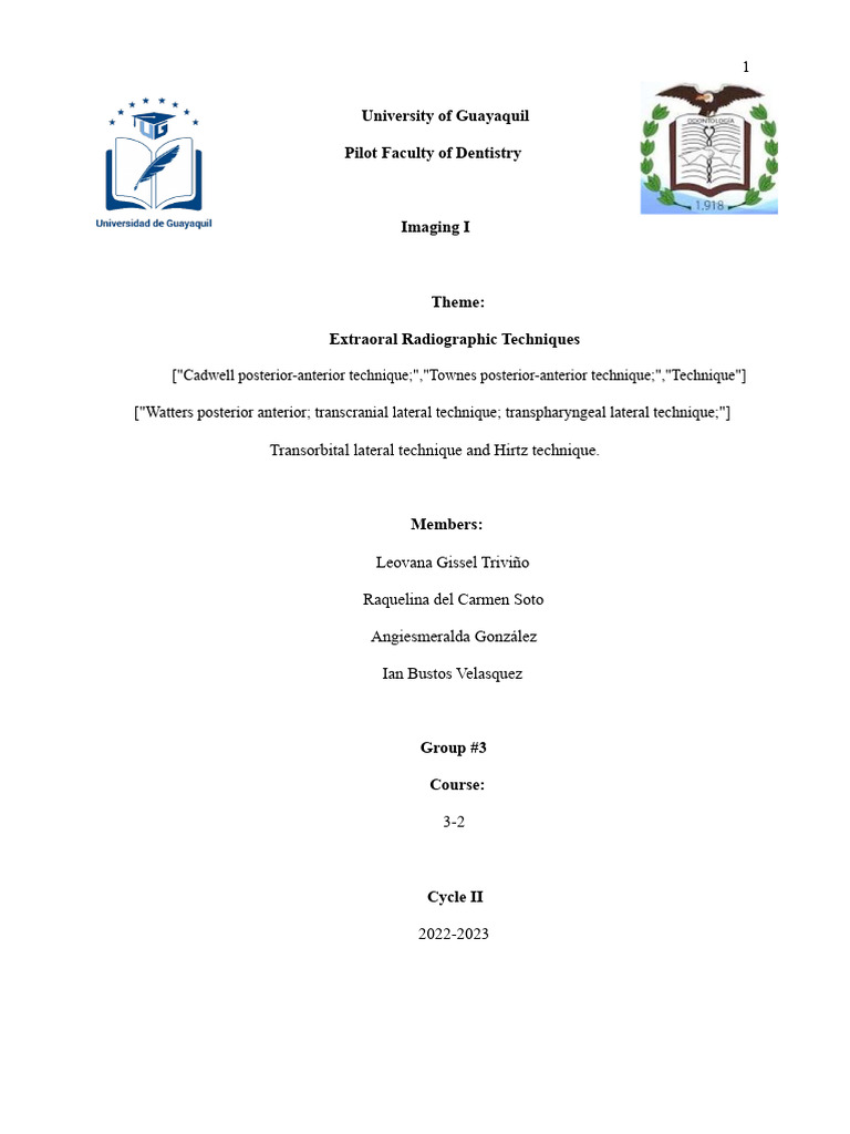 Extraoral Radiographic Techniques Group 3 Imaging I - Word 2 | PDF ...