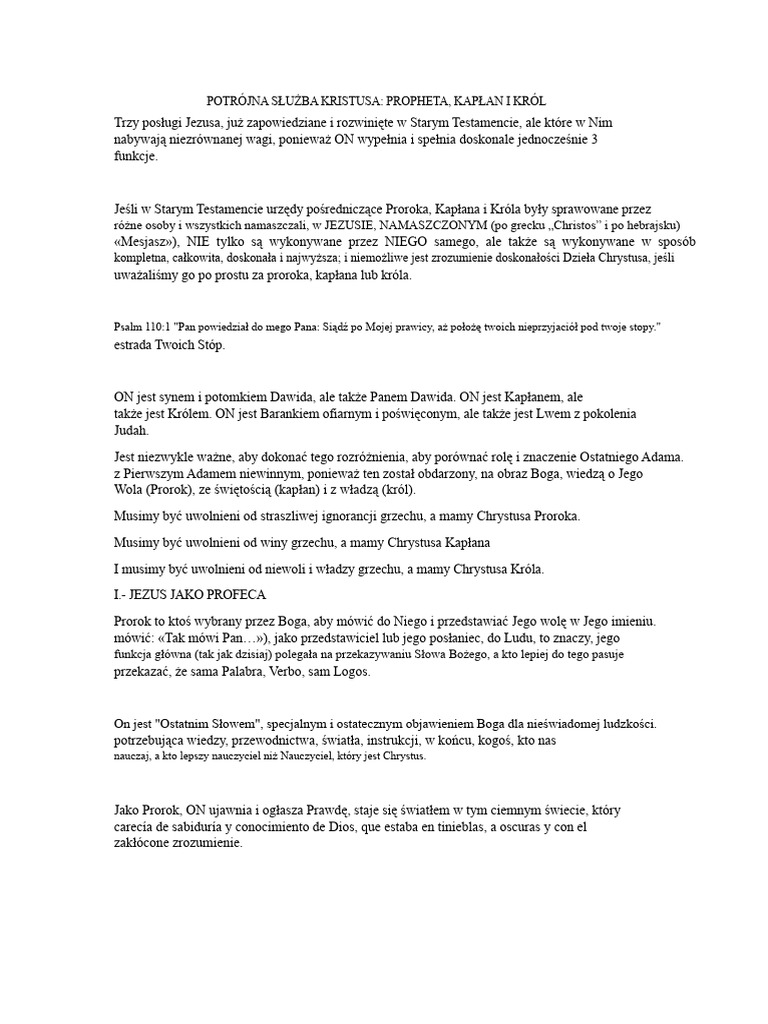 Trójca Ministerium Chrystusa Profeca, Kapłana I Króla | PDF