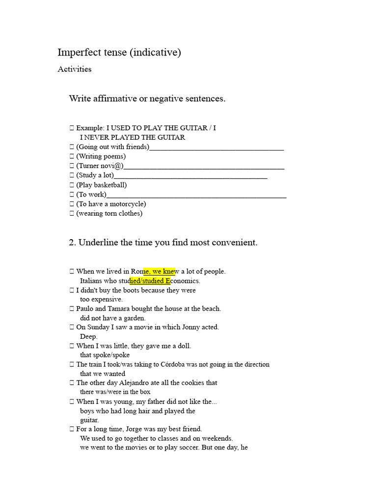 Imperfect Past (Activities) | PDF | Grammatical Tense | Semantics