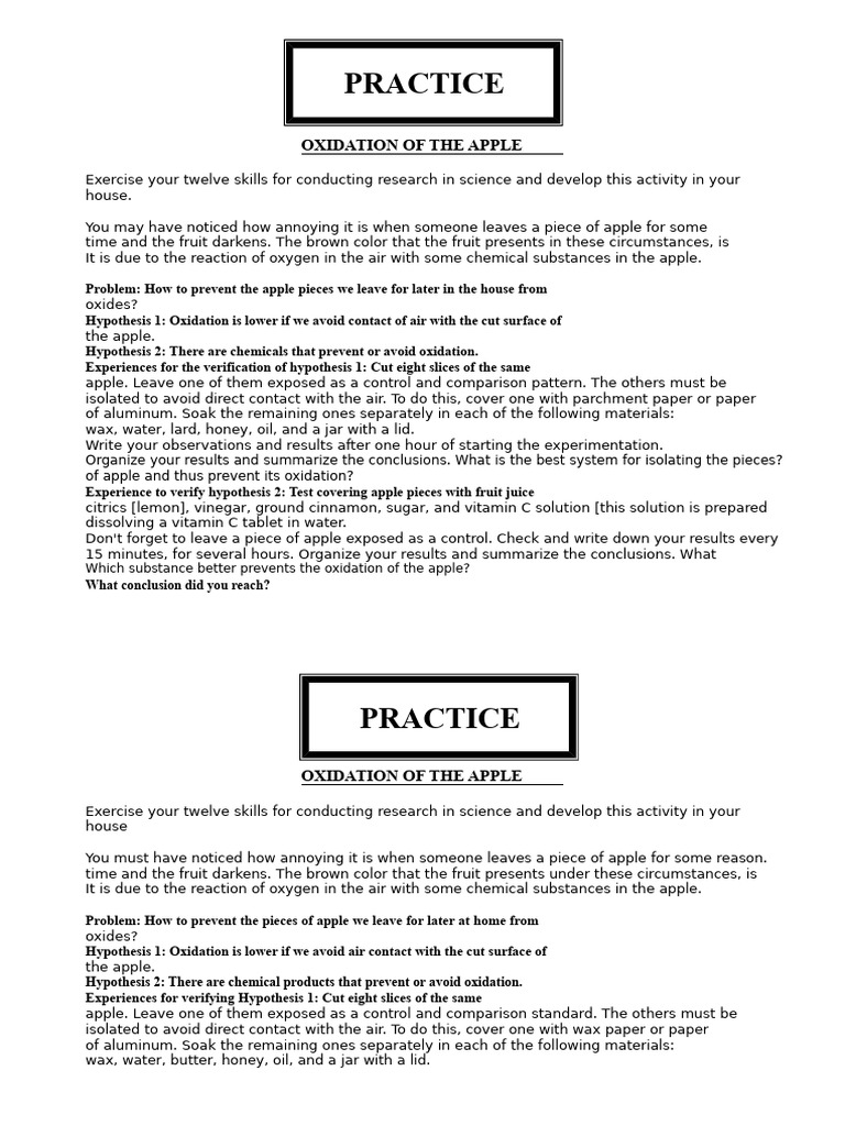 Apple Oxidation Practice | PDF | Apple | Experiment