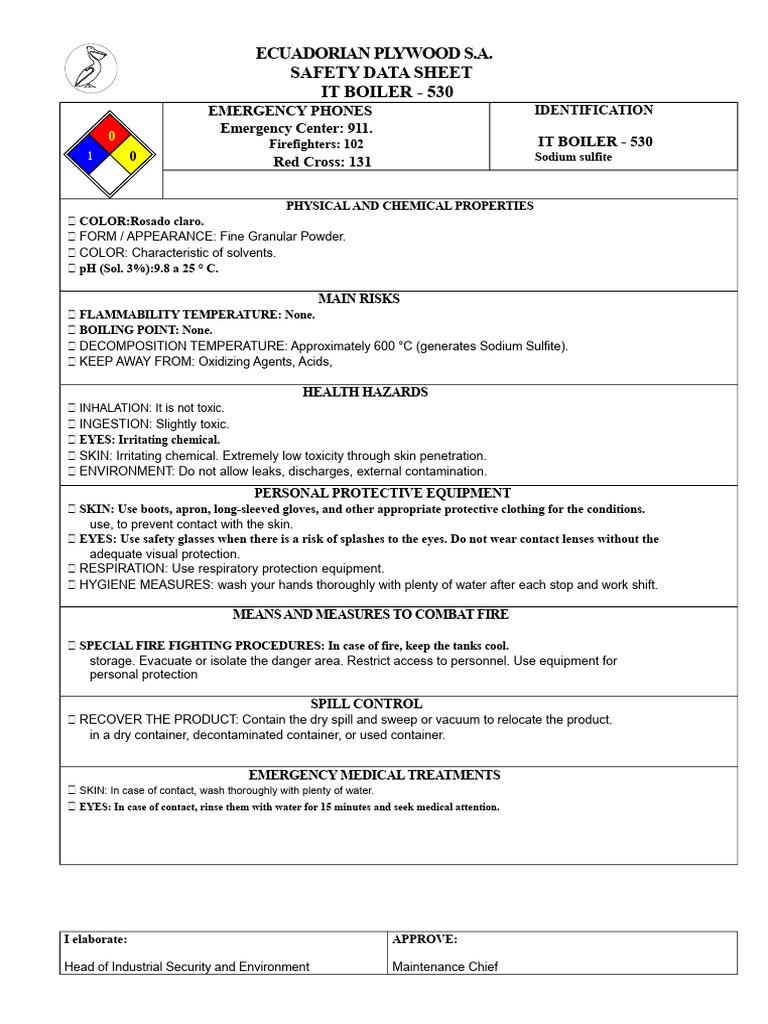 Safety Data Sheet IT BOILER - 530 | PDF | Personal Protective Equipment ...