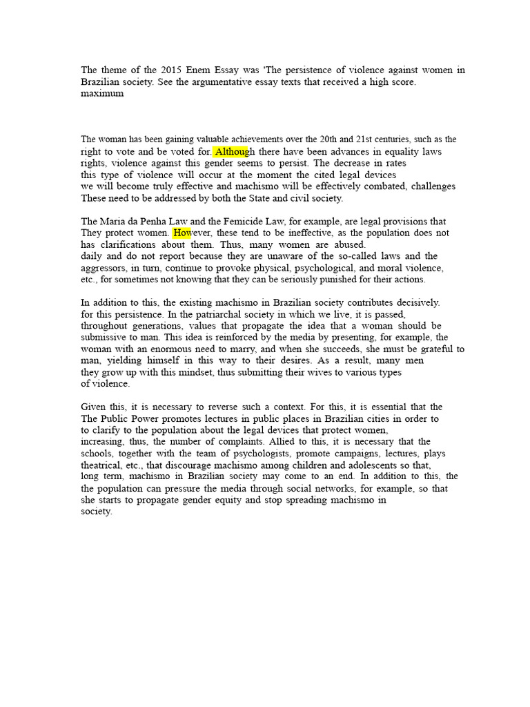 Essays Score 1000 in The Enem. Argumentative Texts and Connectives ...
