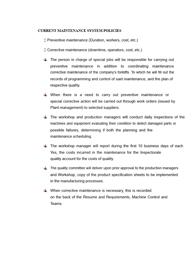 Current Maintenance System Policies | PDF | Business