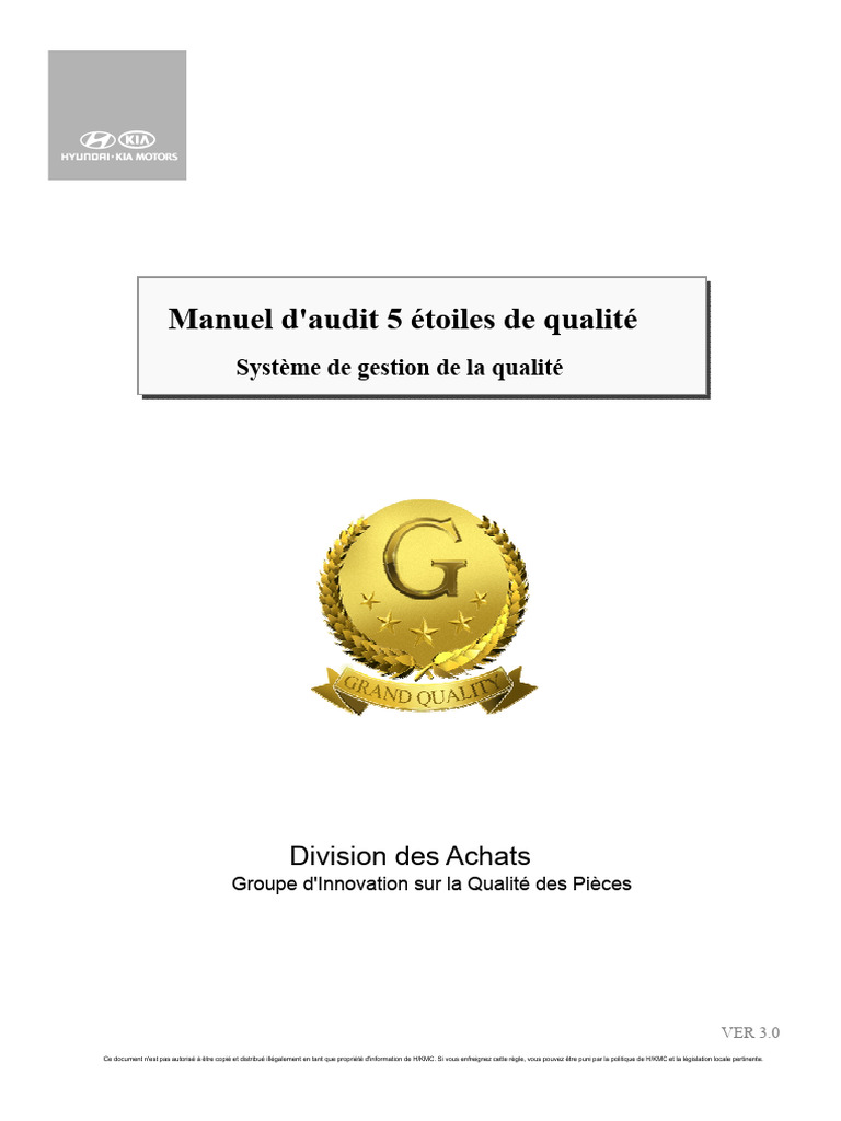 Manuel d'Audit Qualité 5 Étoiles QMS | PDF | Audit | Management de la ...