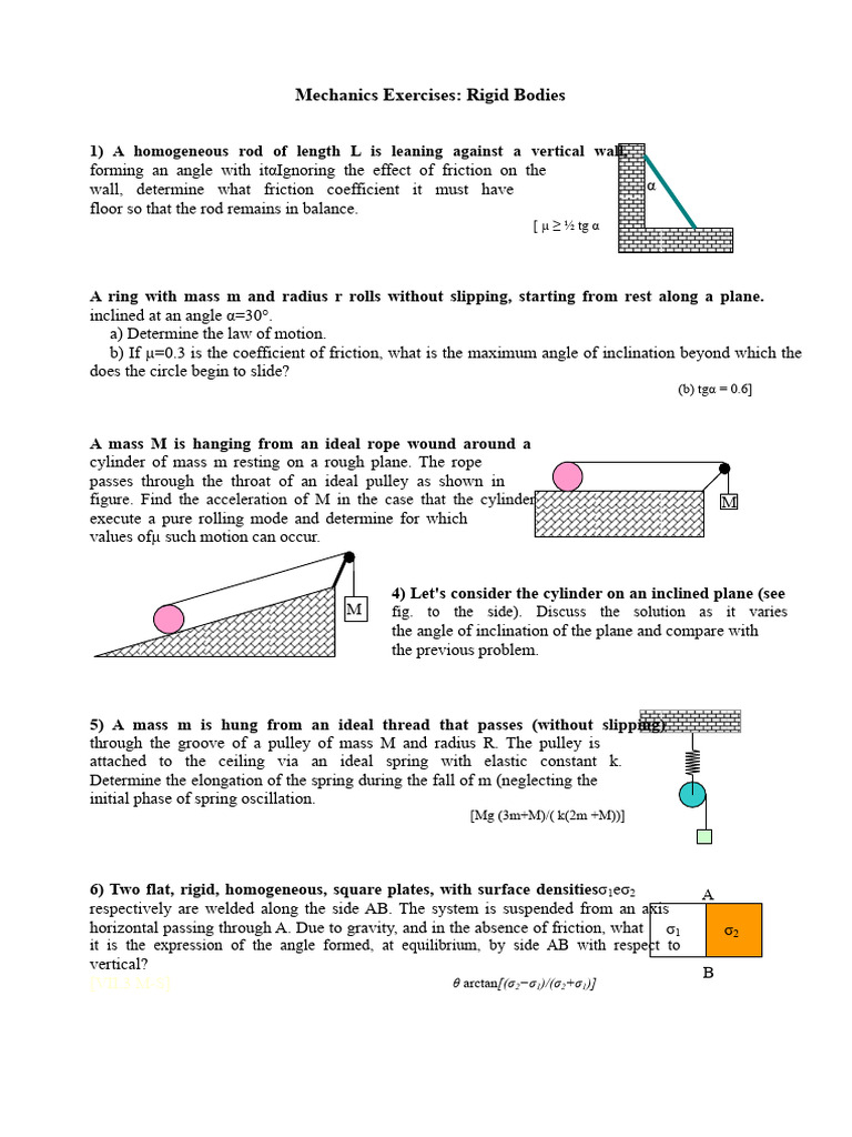 Rigid Bodies Exercises | PDF | Friction | Force