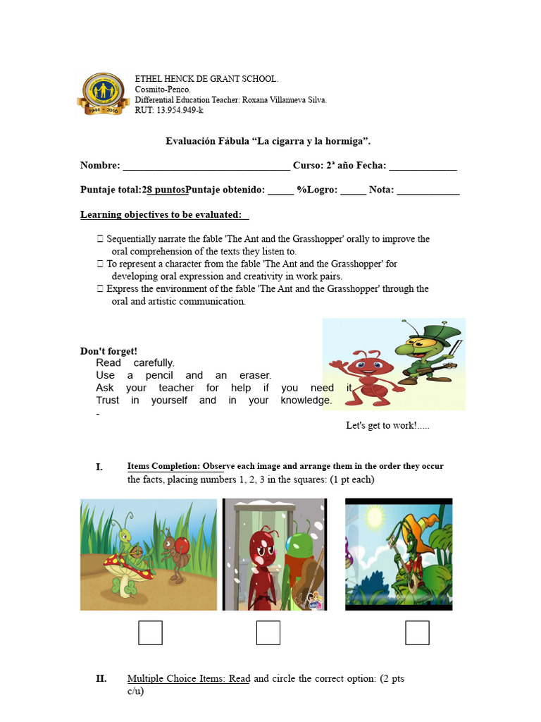 Evaluation of The Ant and The Grasshopper | PDF | Reading Comprehension ...
