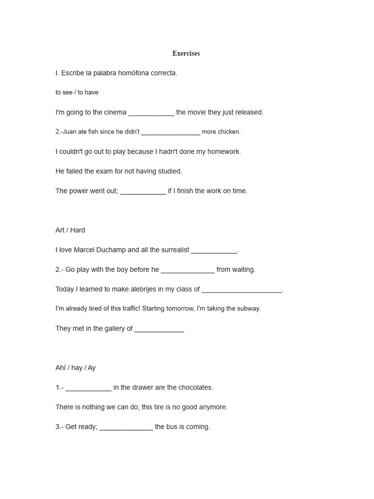Homophone Exercises for Language Learning | PDF