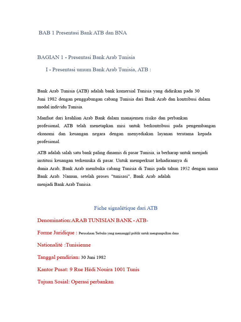 Profil Bank Arab Tunisia (ATB) | PDF